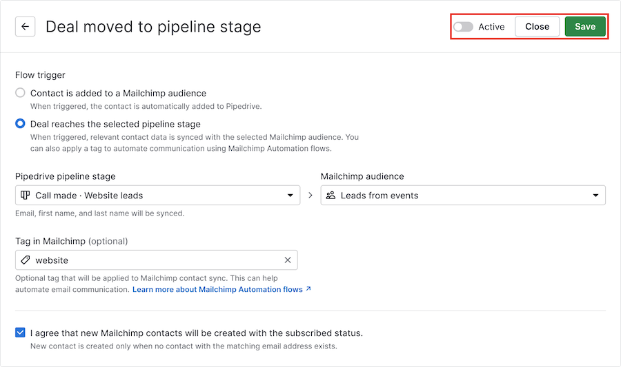 Pipedrive integration: Mailchimp sync - Knowledge Base | Pipedrive